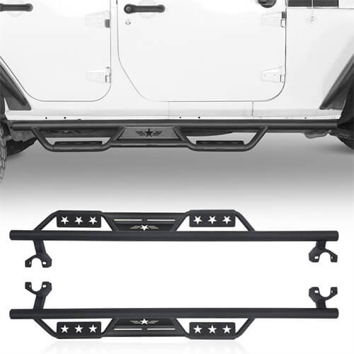 HookeRoad Jeep JK 4 Door Side Steps Wide Drop Nerf Bars Running Boards for 2007 2018 Wrangler JK