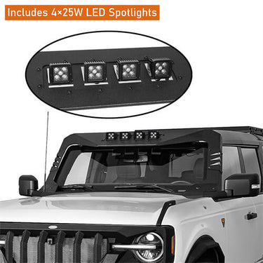 2021-2024 Ford Bronco Madmax Windshield Frame Sun Visor Cowl w/4 LED L ...