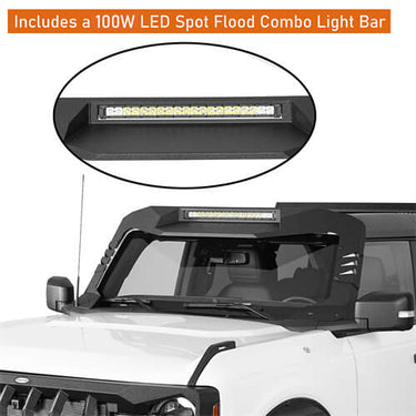 2021-2024 Ford Bronco Madmax Windshield Frame Cover Visor w/LED Light ...