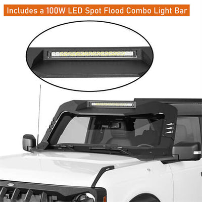 2021-2024 Ford Bronco Madmax Windshield Frame Cover Visor w/LED Light ...