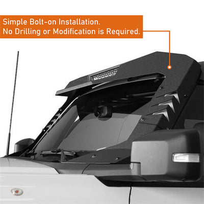 2021-2024 Ford Bronco Madmax Windshield Frame Cover Visor w/LED Light ...