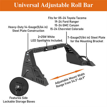 Mid Size Pickup Trucks Roll Bar Adjustable Truck Bed Roll Bar 4x4 Truck ...