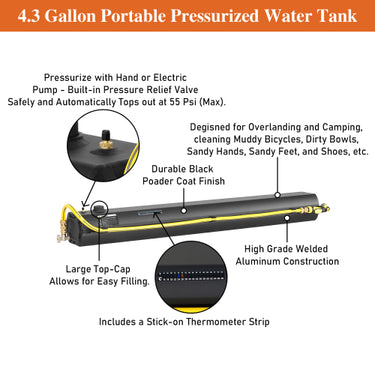 4.3 Gallon Portable Pressurized Water Tank Storage for Overland Off ...