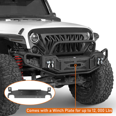 JK Tubular Front Bumper w/ Winch Plate for 2007-2018 Jeep Wrangler JK ...
