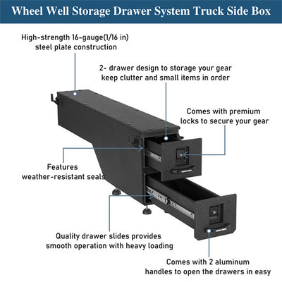 Truck Wheel Well Tool Box Bed Storage Drawer System for Chevy Colorado ...