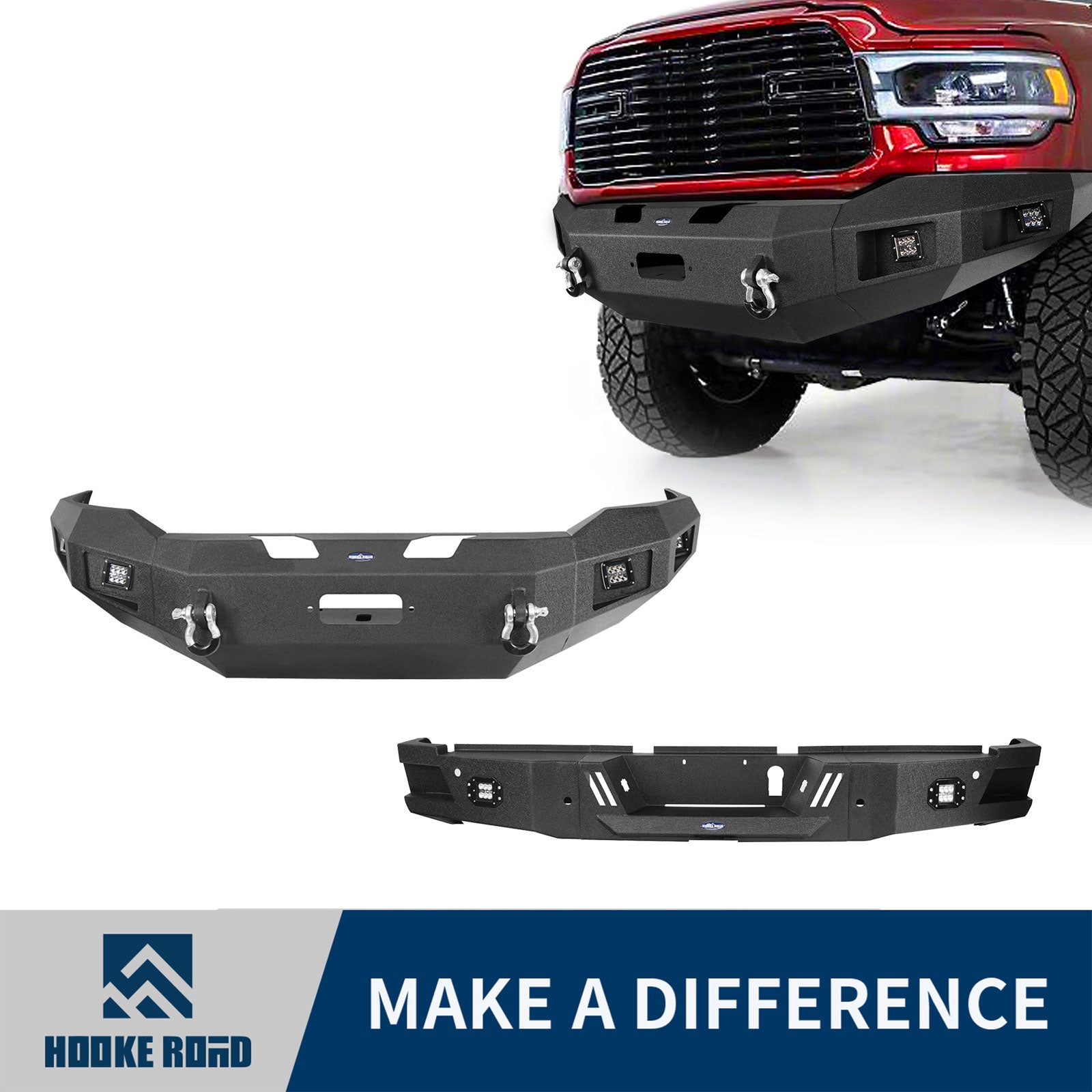 HookeRoad Dodge Ram 2500 Front Bumper & Rear Bumper for 2019-2024 Ram ...