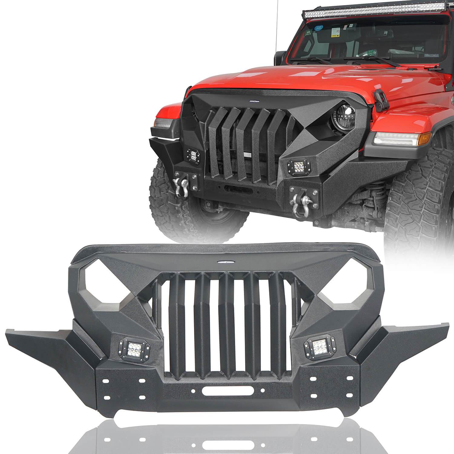 HookeRoad Jeep JL Mad Max Front Bumper Grill w/Wings & LED Lights for ...