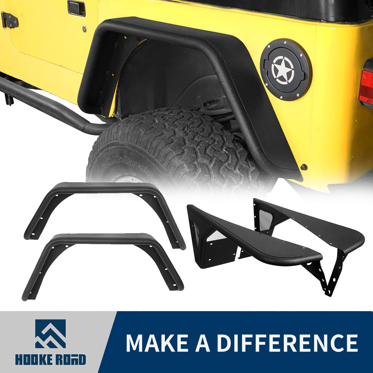 HookeRoad Front & Rear Fender Flares Tubular Fenders for 1997-2006 Jeep ...