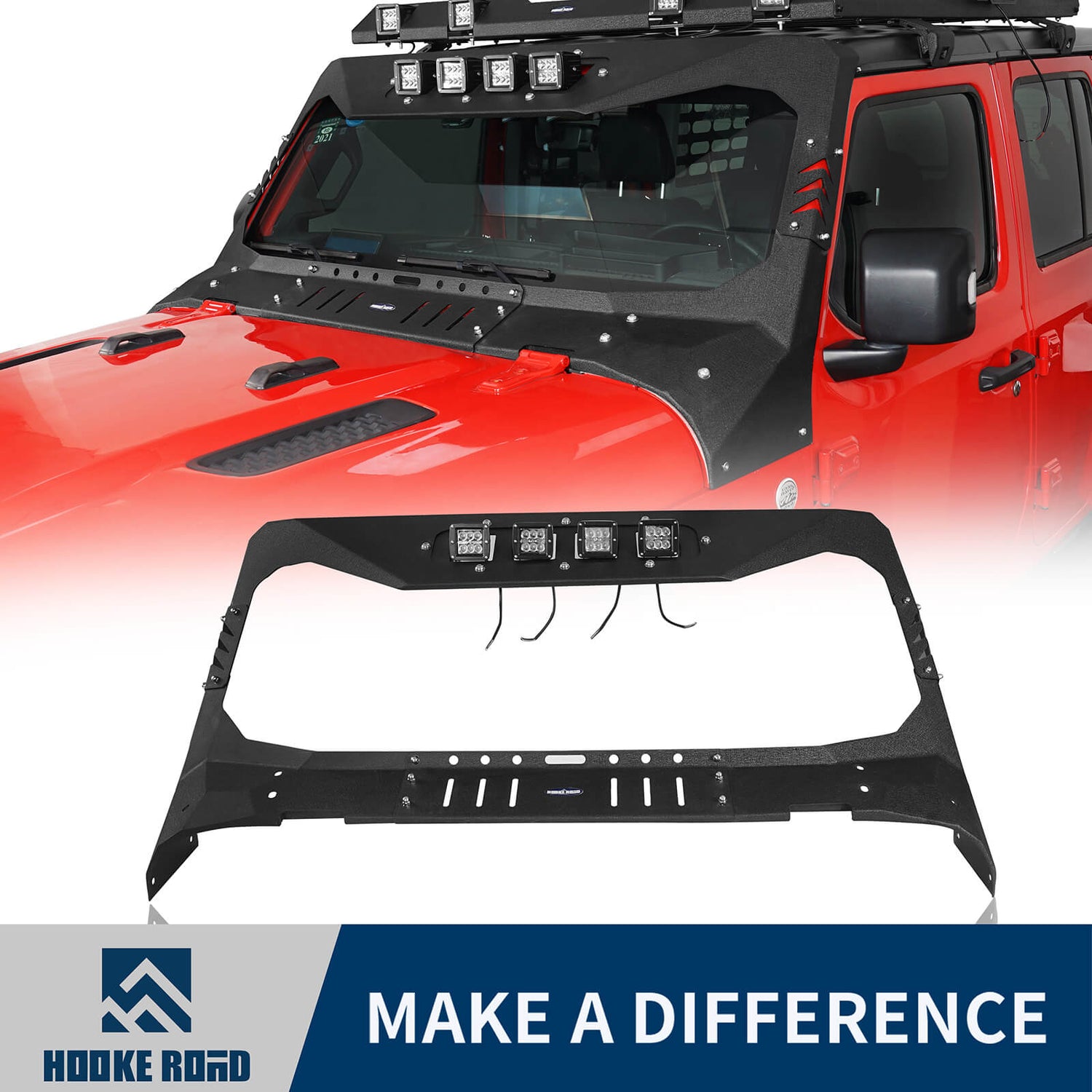 HookeRoad Windshield Frame Cover Visor Cowl w/LED Lights for Jeep ...